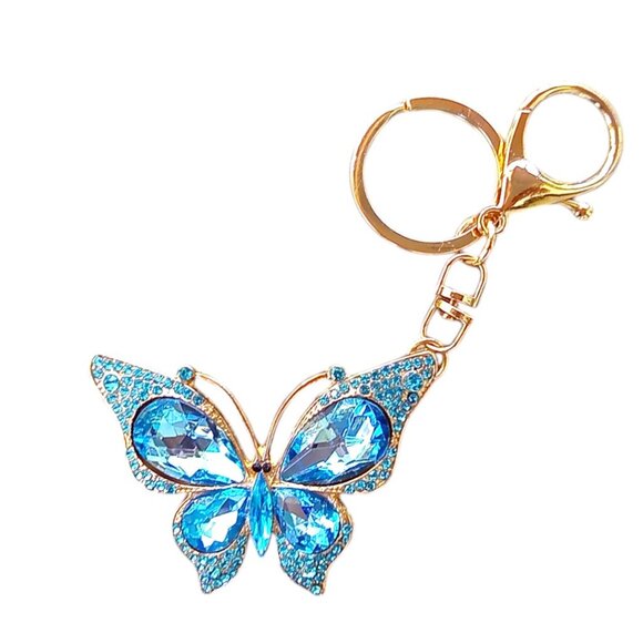 Bags | Rhinestone New Blue Golden Butterfly Bag Charm Keychain | Poshmark
